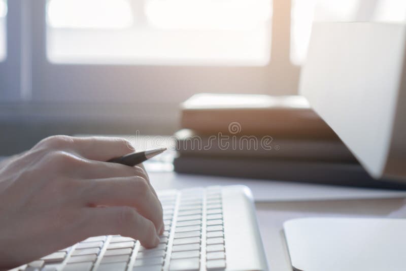 Hand Woman Using a Computer in the Office Stock Image - Image of mail ...