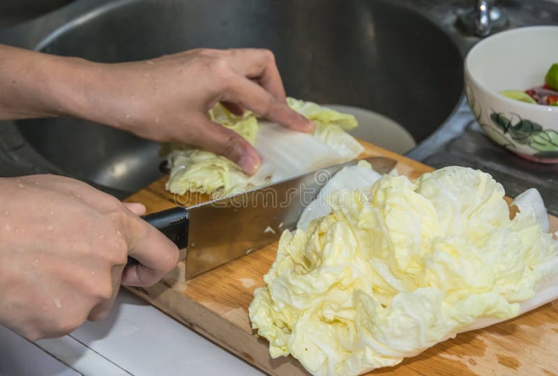 Hand Women Cooking about Lettuce Stock Photo - Image of wooden ...