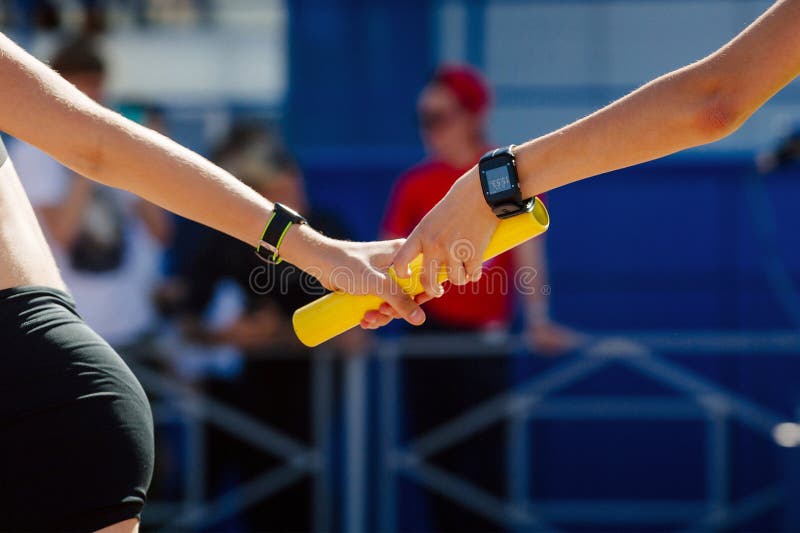 Hand Women Passing Baton Running Relay Race Stock Photo - Image of ...