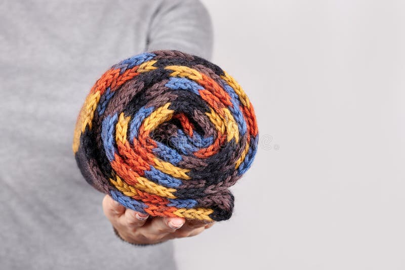 Hand with Wool Scarf on Grey Background Stock Photo - Image of grey ...
