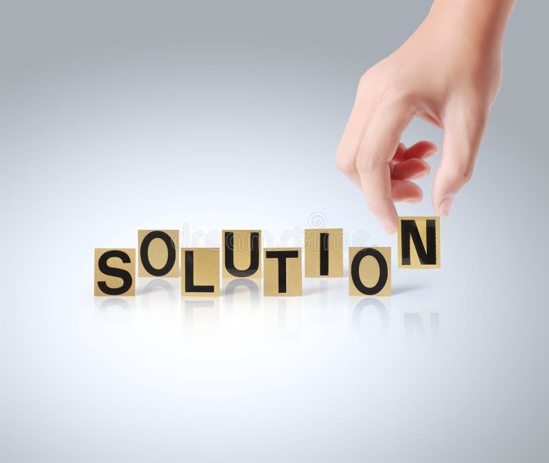 Hand and the word Solution stock illustration. Illustration of sign ...