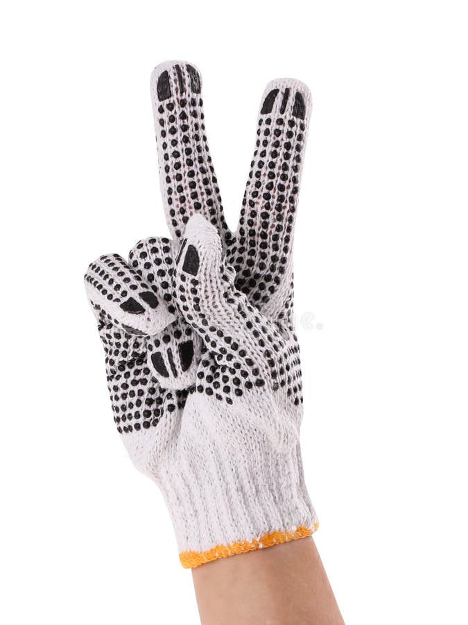 Hand with Work Glove Showing Victory or Peace Sign Stock Photo - Image ...