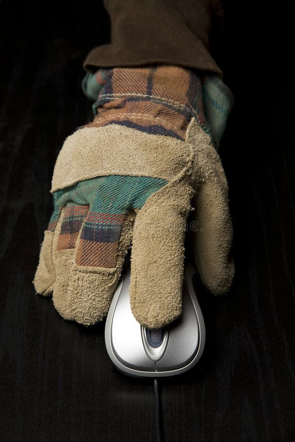 Hand in Work Glove Using a Computer Mouse Stock Photo - Image of ...