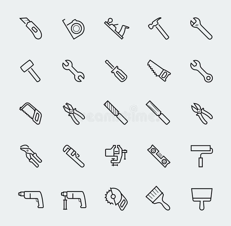 Hand Work Tools and Instruments Line Icons Stock Vector - Illustration ...