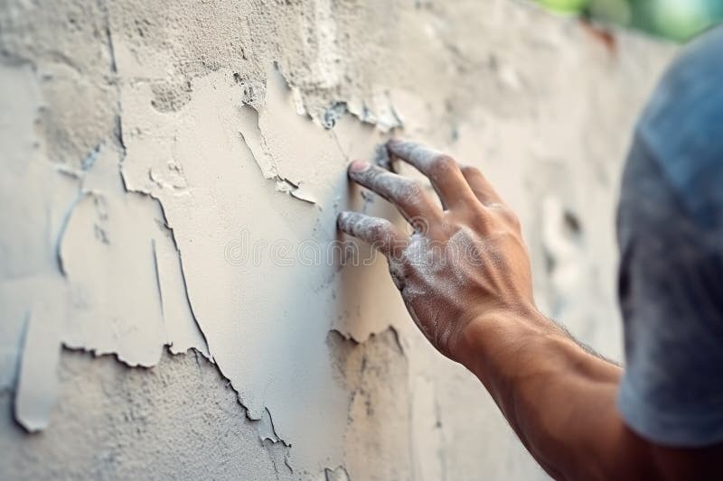 Hand of Worker Plastering Cement at the Wall for Building House Stock ...