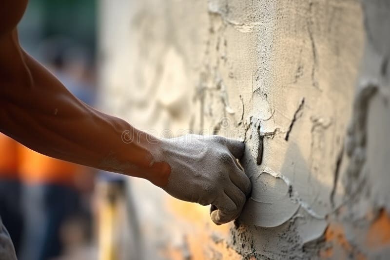 Hand of Worker Plastering Cement at the Wall for Building House Stock ...