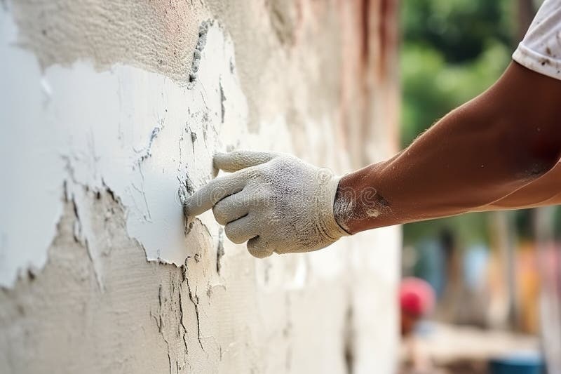 Hand of Worker Plastering Cement at the Wall for Building House Stock ...