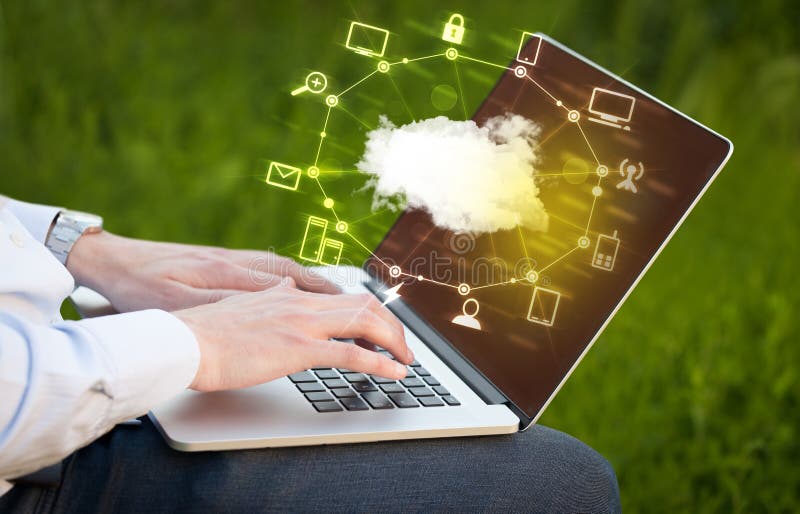 Hand Working with a Cloud Computing Diagram Stock Image - Image of data ...