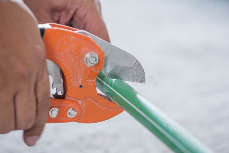 Hand of Working Cutting PPR Pipe Stock Image - Image of pipes ...