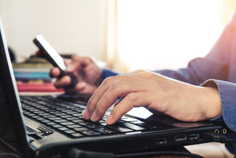 Hand Working on Laptop, Selective Focus, Vintage Tone Stock Image ...