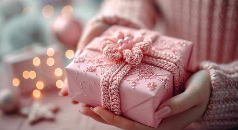 A Hand Wrapping Presents with a Pink Gift Box Stock Photo - Image of ...