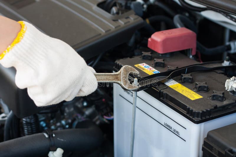 Hand with Wrench Repairing Car Engine Stock Photo - Image of service ...