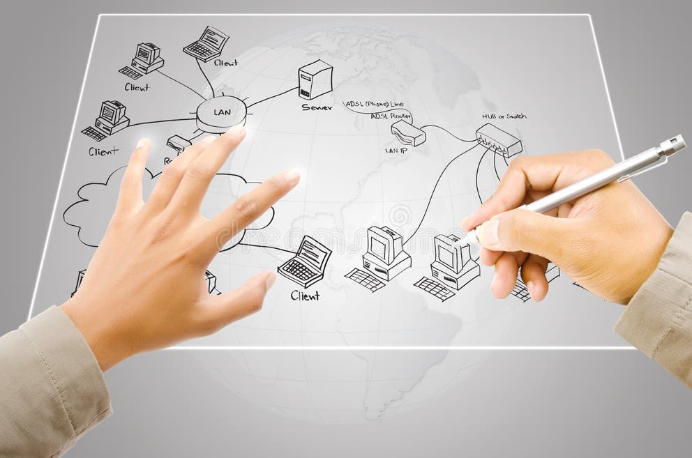 Hand Write LAN Network Diagram on the Touchscreen. Stock Image - Image ...