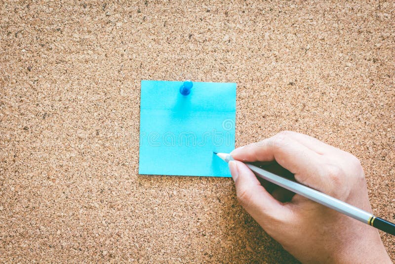 Hand Write Sticky Note on Cork Board Stock Photo - Image of color ...