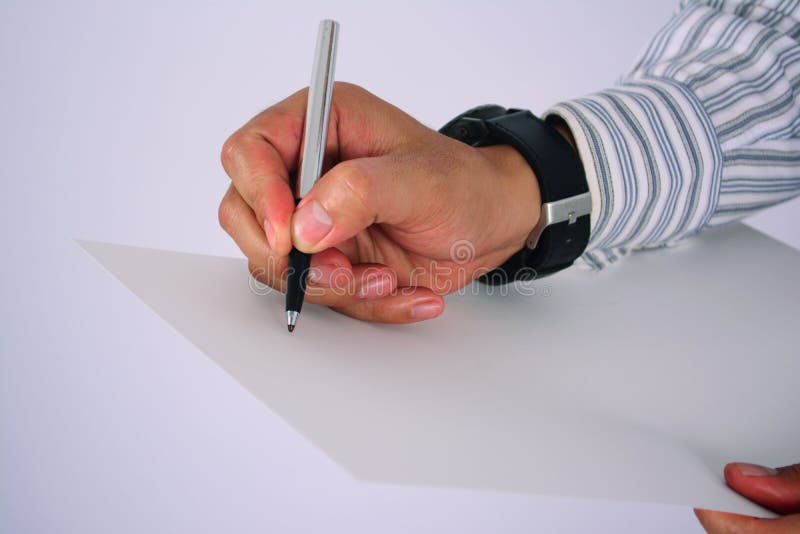 Hand Write on the White Paper, Isolated on White Stock Image - Image of ...