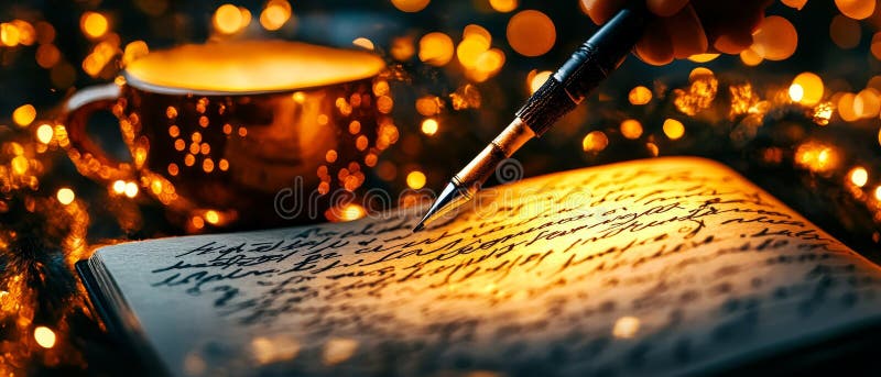 A Hand Writes in a Journal by Candlelight, Creating a Warm, Inviting ...