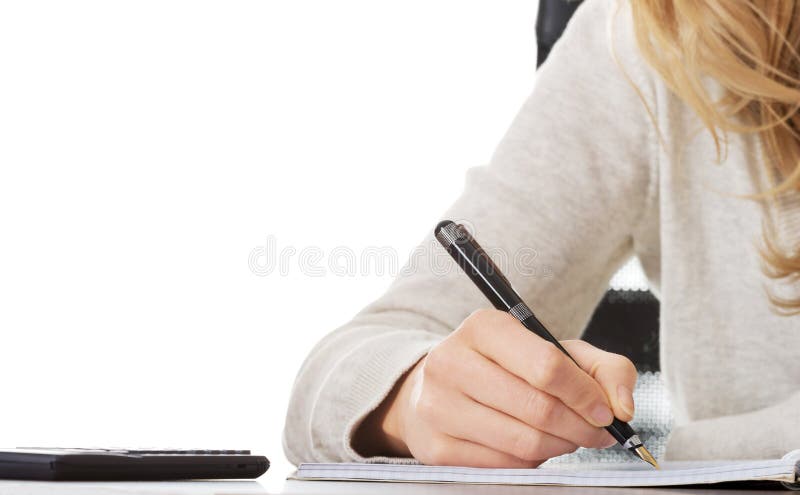 Hand Writes with a Pen in a Notebook Stock Image - Image of lesson ...