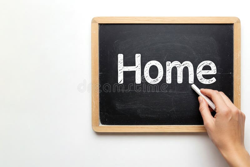 The Hand Writes the Word Home on the Blackboard. Space for Text. Stock ...