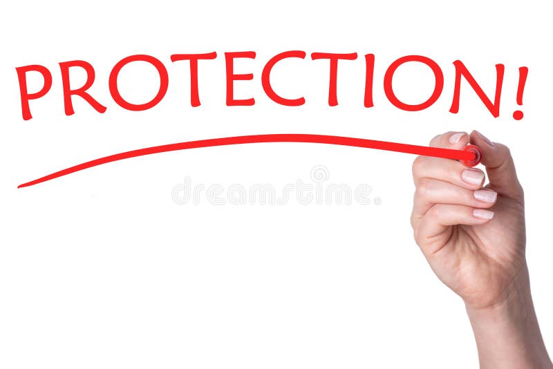 Hand Writes Word PROTECTION with Red Marker Stock Photo - Image of ...