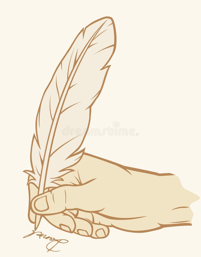 Hand Writing with a Feather Pen Stock Vector - Illustration of hand ...