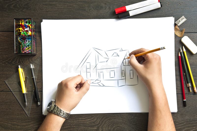 Hand Writing on a Blueprint Stock Photo - Image of draft, concepts ...