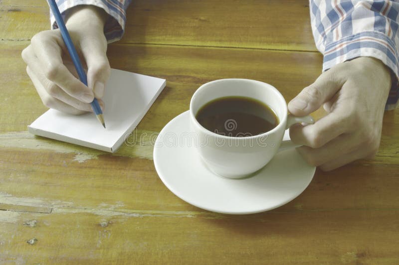 Hand Writing on Book while Drinking Black Coffee Stock Photo - Image of ...