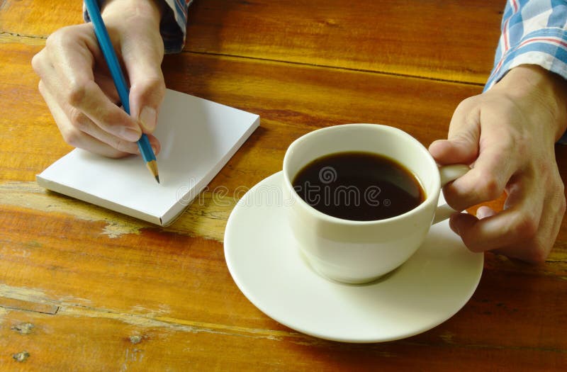 Hand Writing on Book while Drinking Black Coffee Stock Photo - Image of ...