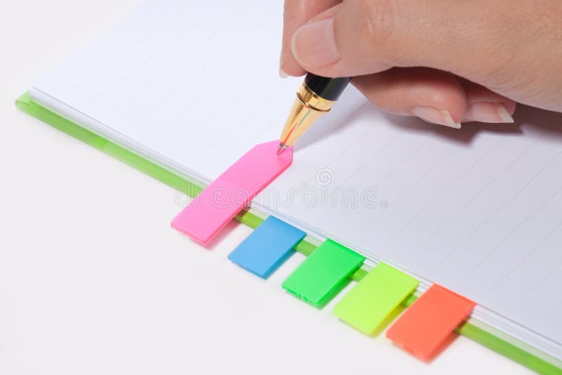 Hand Writing on Bookmark of Notebook Stock Image - Image of binder ...