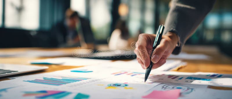 The Hand Writing on Business Documents in a Collaborative Office Environment. AI Generated Image ...