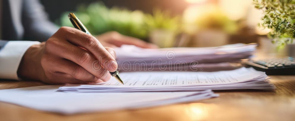 The Hand Writing on Business Documents at a Professional Workspace.AI ...