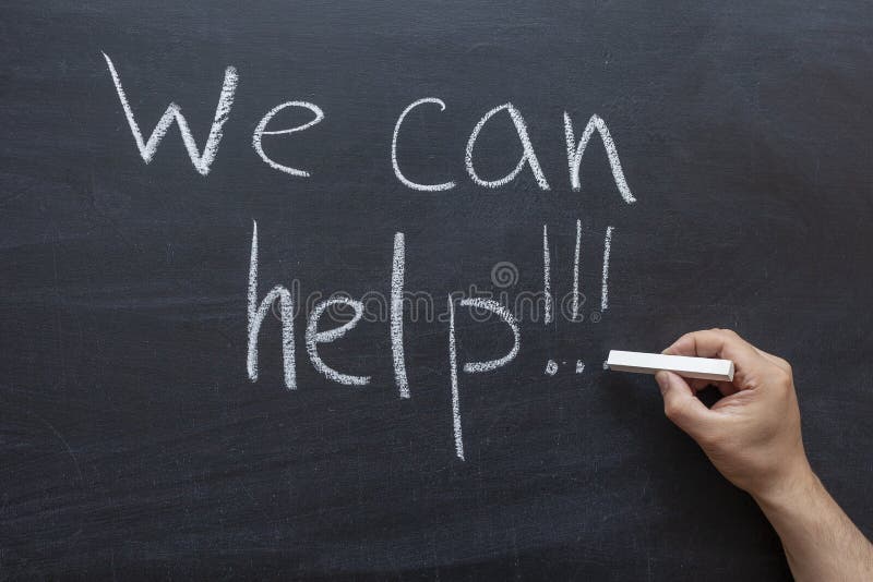 Hand Writing we Can Help You on Black Chalkboard Stock Photo - Image of ...