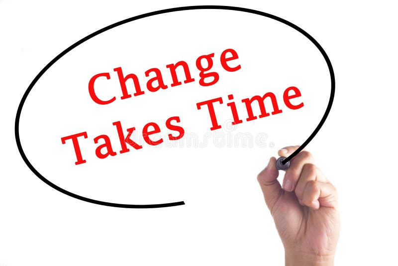Hand Writing Change Takes Time on Transparent Board Stock Image - Image ...