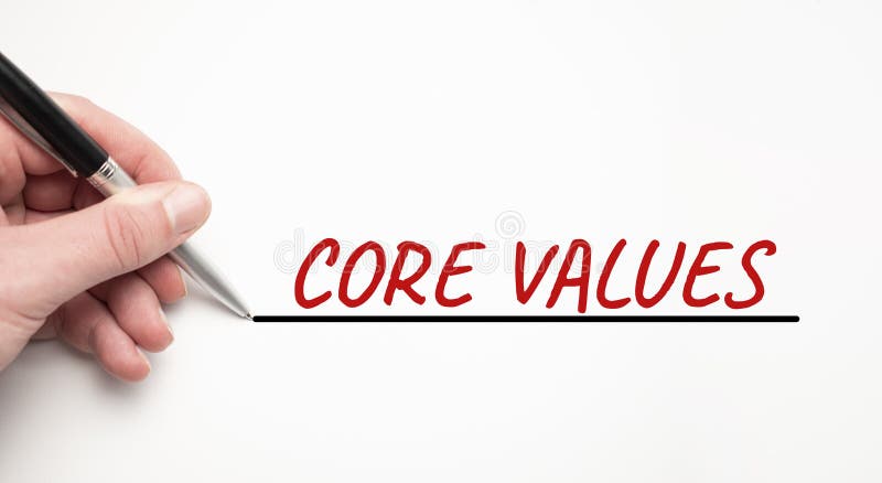 Core Values Hand Writing with a Black Mark on a Transparent Board Stock ...