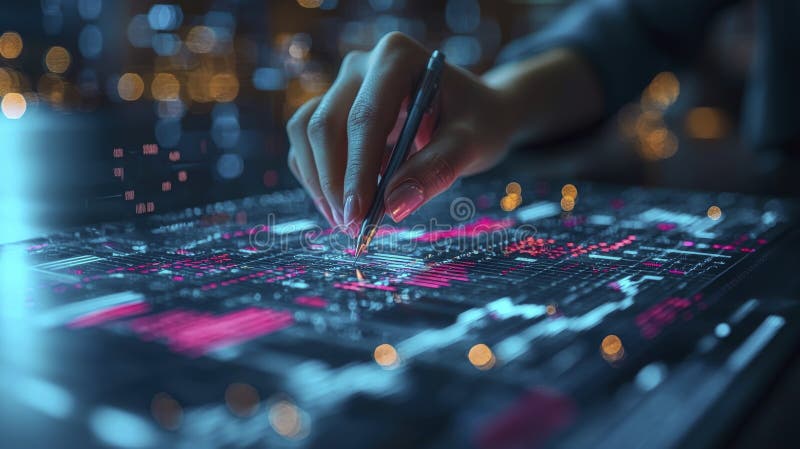 Hand Writing Data on an Interactive Digital Board Stock Illustration ...