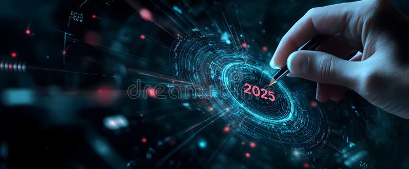 Hand Writing "2025" in Digital Futuristic Interface - Concept Future ...
