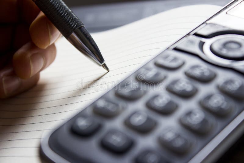 Hand Writing Down Information Over Call Stock Image - Image of blue ...