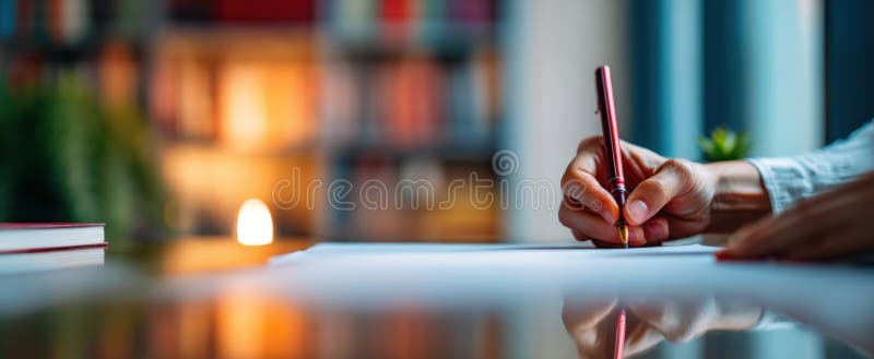 The Hand Writing Elegantly on a Blank Sheet of Paper in a Cozy Study ...
