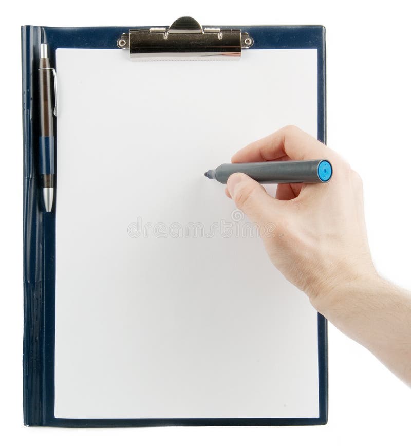 Hand Writing on an Empty Document in a Clipboard Stock Image - Image of ...