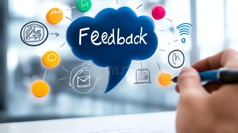 Hand Writing Feedback on Transparent Screen with Icons and Symbols ...