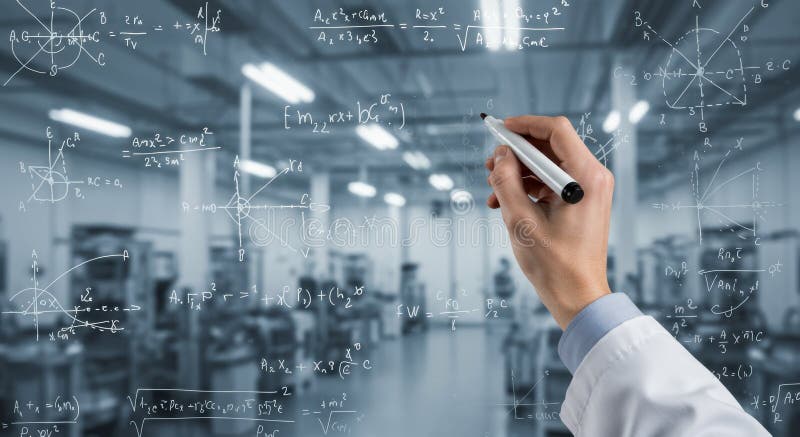 Hand Writing Formulas on Glass in Laboratory during Research and ...