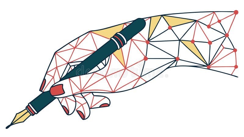 Hand Writing with a Fountain Pen in a Low Poly Style. Creativity and ...