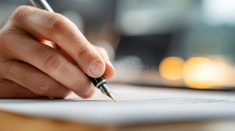 Hand Writing with a Fountain Pen on Paper Stock Illustration ...