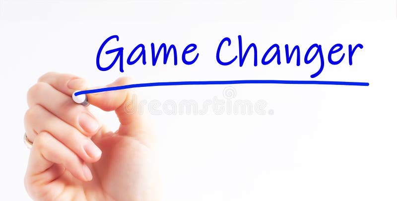 Hand Writing Game Changer with Marker on Transparent Wipe Board Stock ...