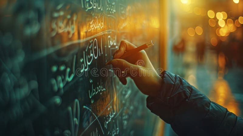 Hand Writing on a Glass Board with Arabic Script Stock Illustration ...