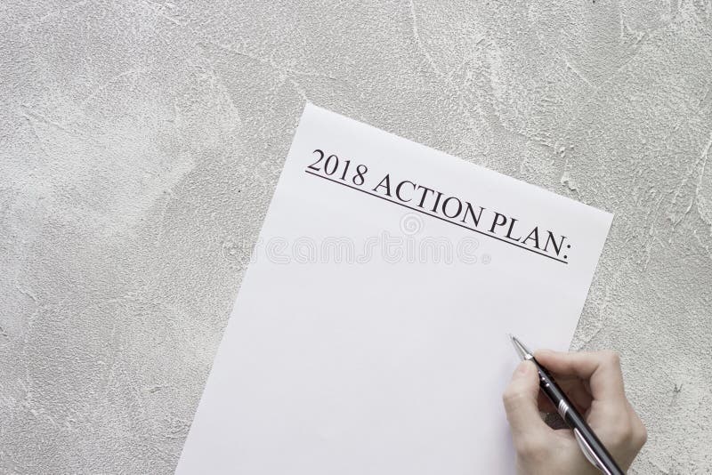 2018 Action Plan Paper with White Coffee Cups and a Black Pen Stock ...