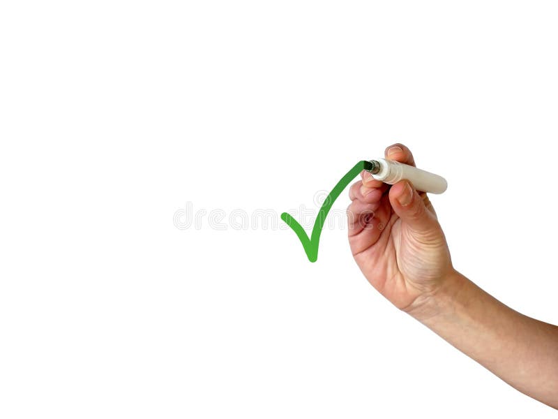 Hand Writing a Green Check Mark with Green Marker Stock Photo - Image ...