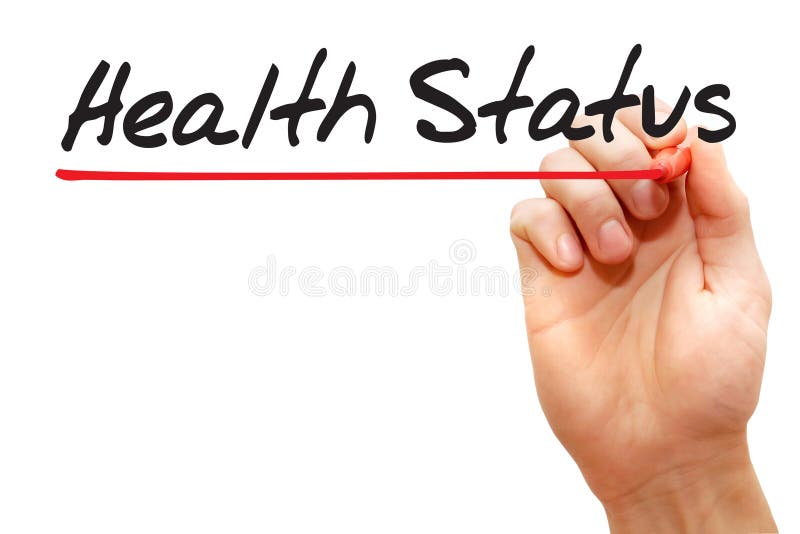 Health Status Symbol. Doctor Hand in Blue Glove Holds Wooden Blocks ...