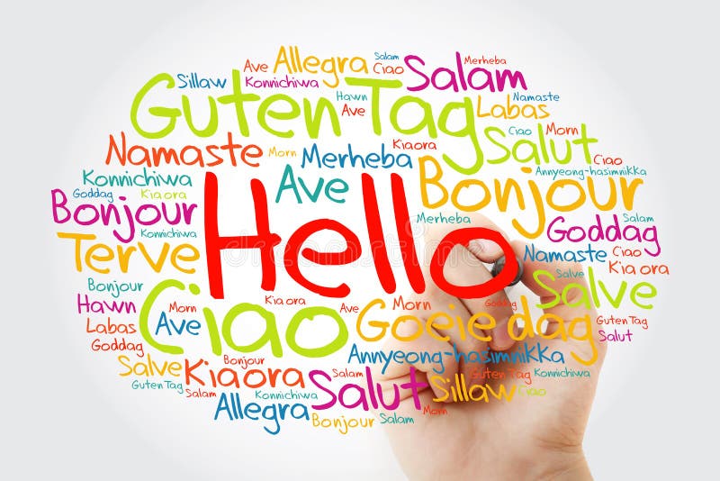Hand Writing Hello Word Cloud in Different Languages of the World Stock ...