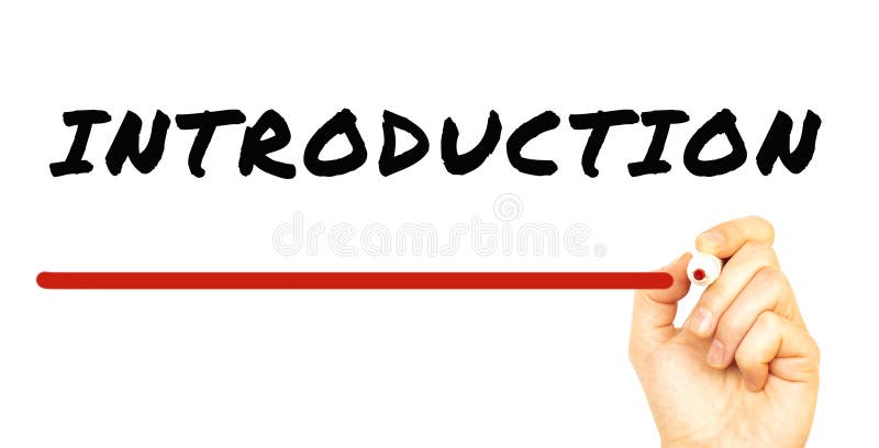 Hand Writing INTRODUCTION with Red Marker. Isolated on White Background ...