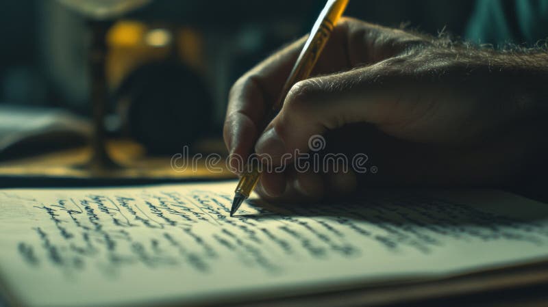 A Hand Writing in a Journal with a Yellow Pen Stock Illustration ...